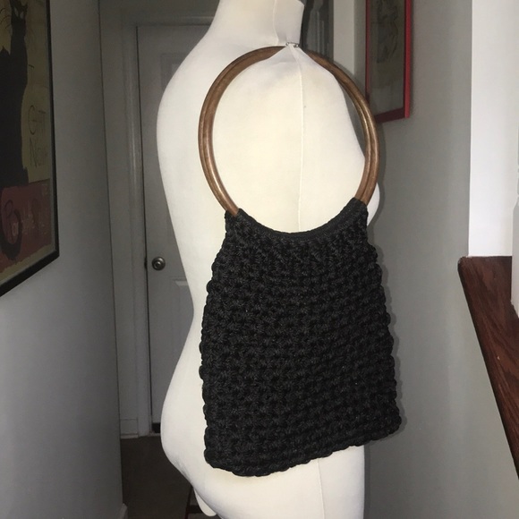 Vintage | Bags | Vintage Black Woven Circle Handle Bag | Poshmark